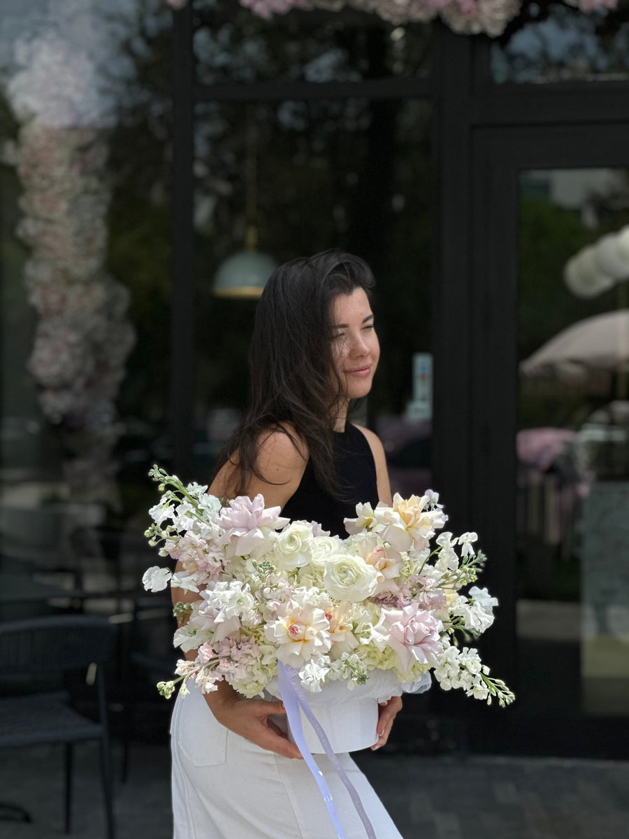 Blushing bride - Long stem roses, hydrangea, ranunculus, stock flower ...