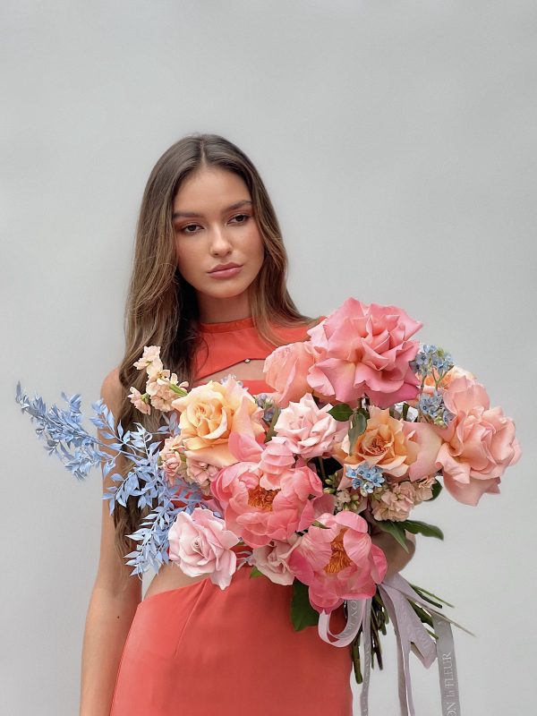 Merci Mari - coral peonies, premium roses, stock flowers, and tweedia ...