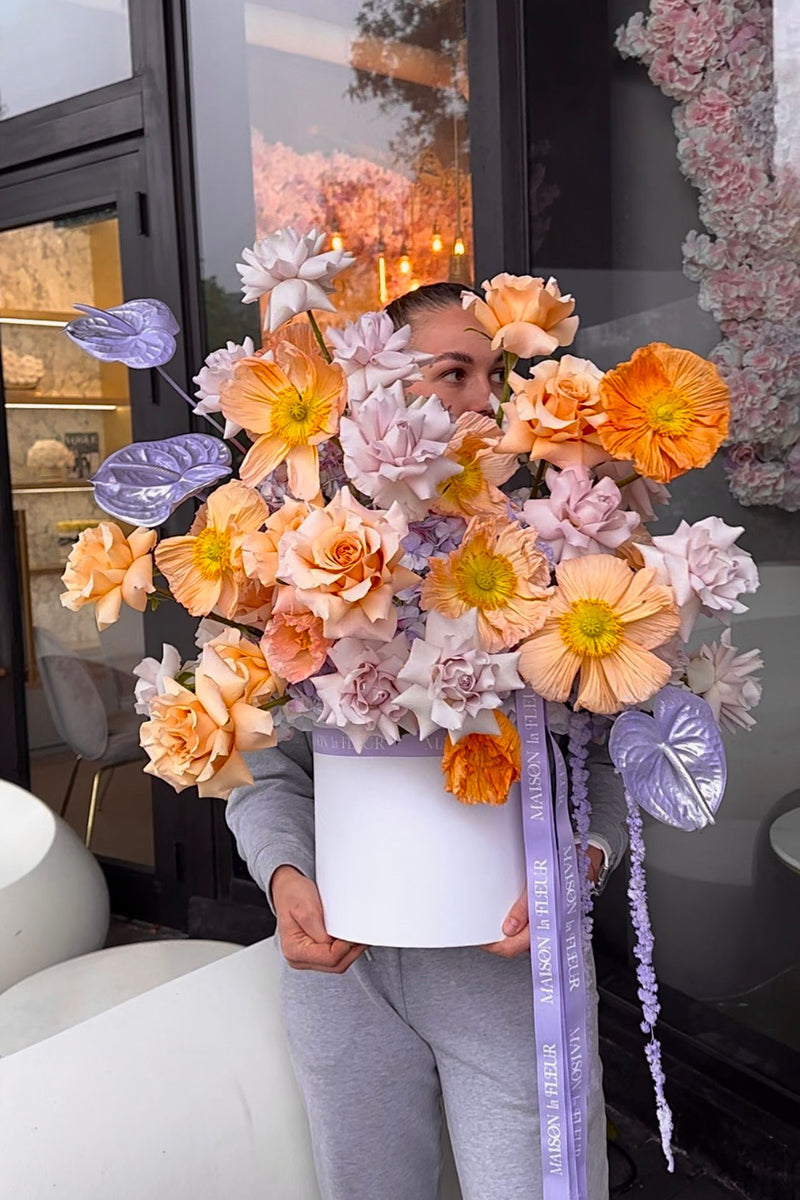 Peach Dreamscape- Long stem Fran grant roses, italian poppies ...